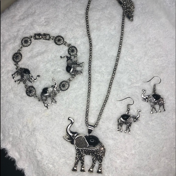 Jewelry | Tibetan Boho 3 Piece Black Lucky Elephant Necklace Set | Poshmark